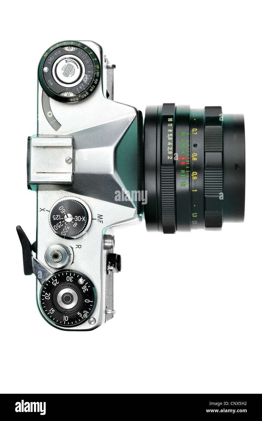 Vintage camera from above isolated over white background Stock Photo ...