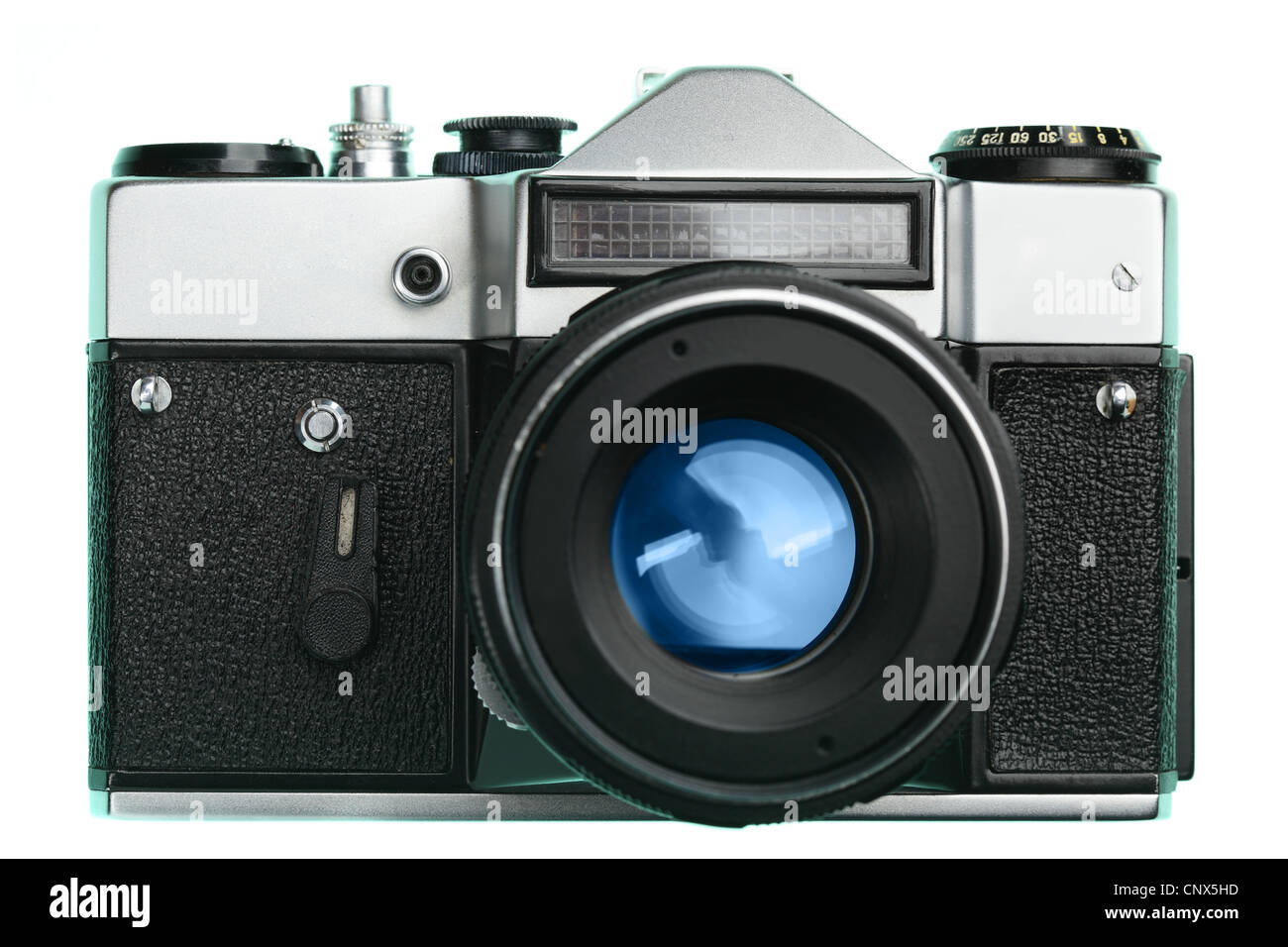Vintage camera from front isolated over white background Stock Photo ...