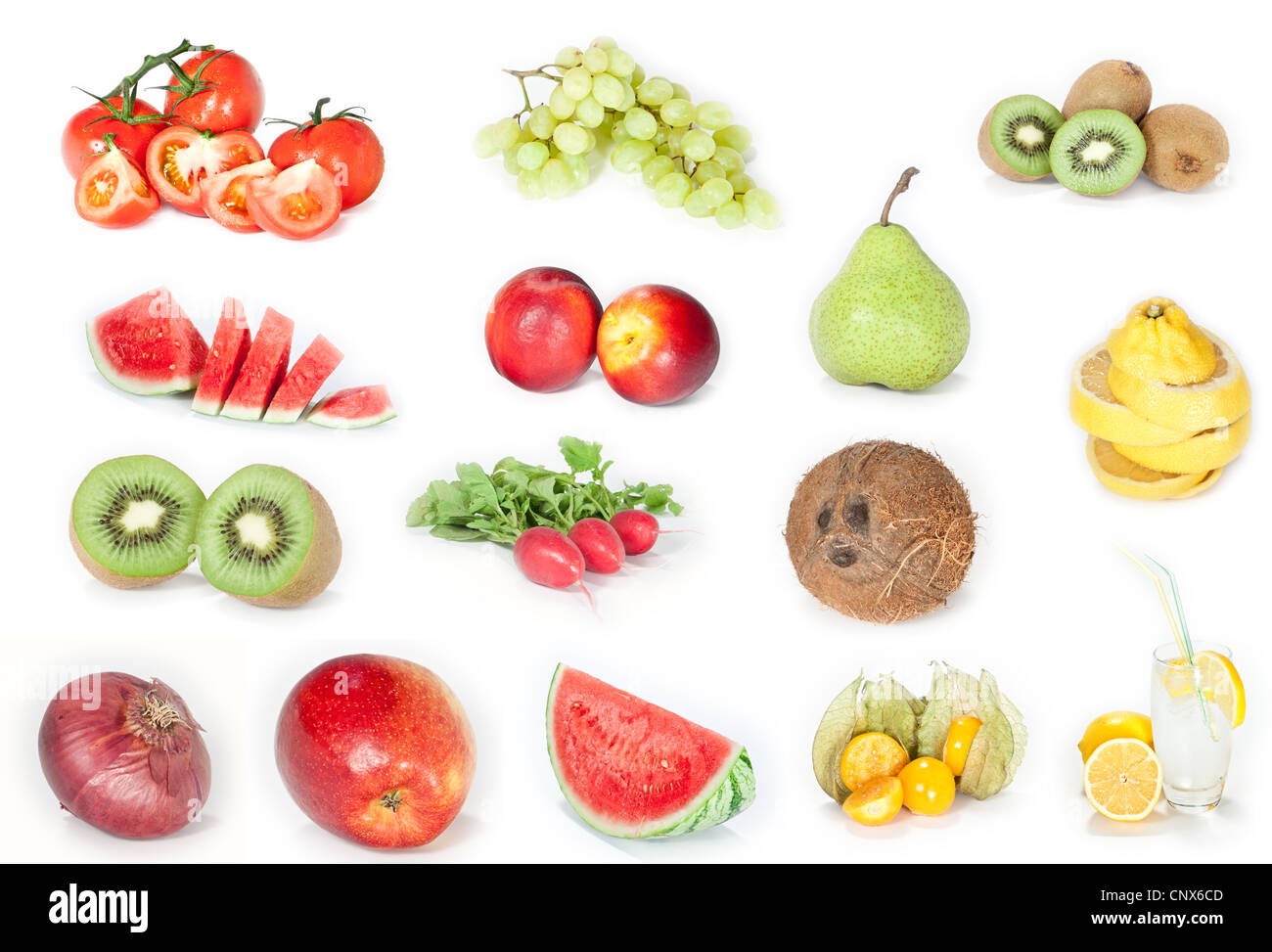 Different fruits and vegetables isolated on white background Stock ...