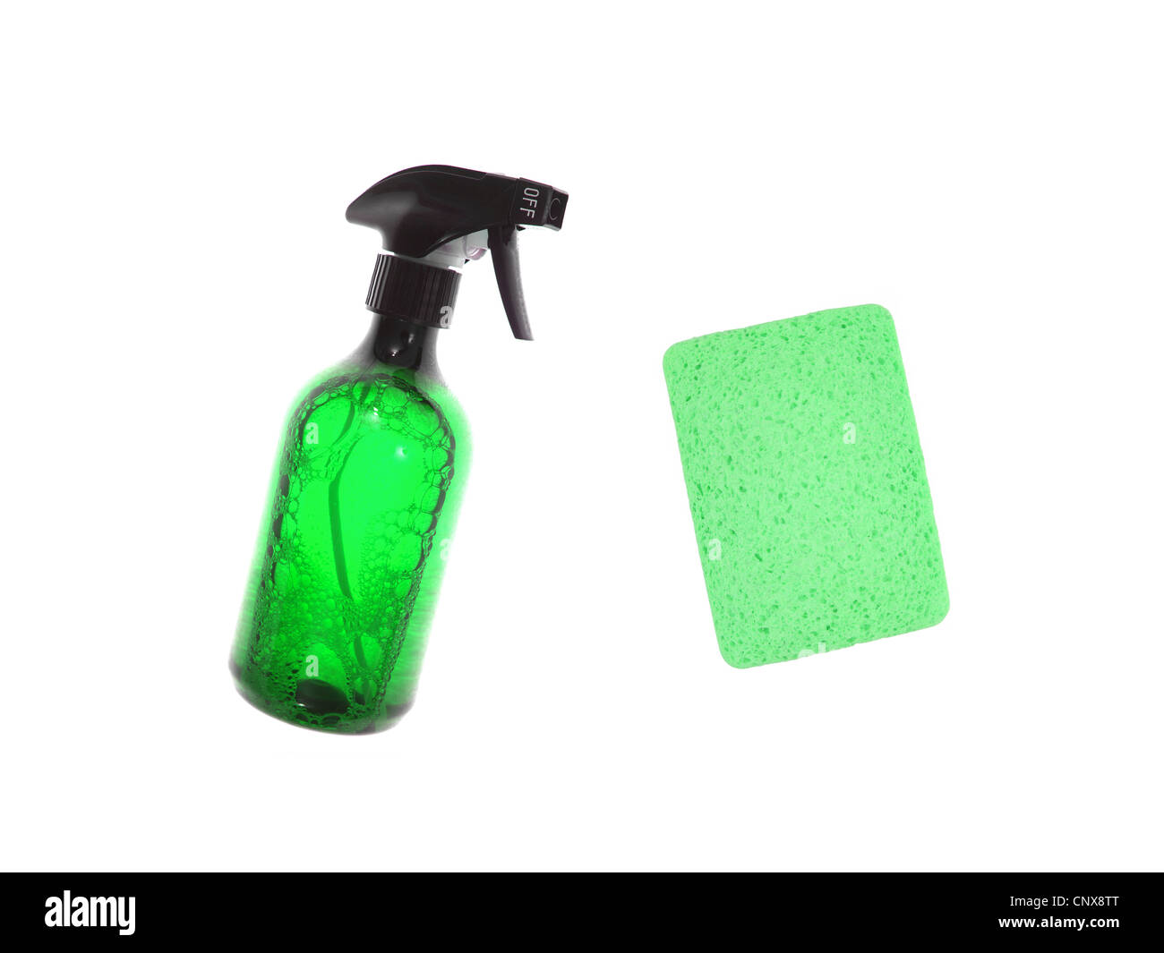 Environmentally safe cleaning products isolated against a white ...
