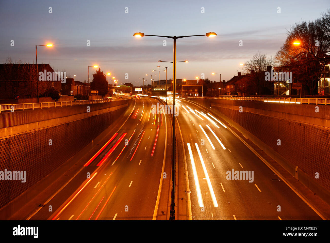 Traffic Road at Night. Long exposure of busy road at dawn Stock Photo ...