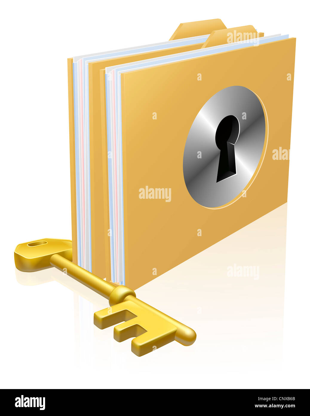 Folder or file with a keyhole locked with a key. Concept for privacy or ...