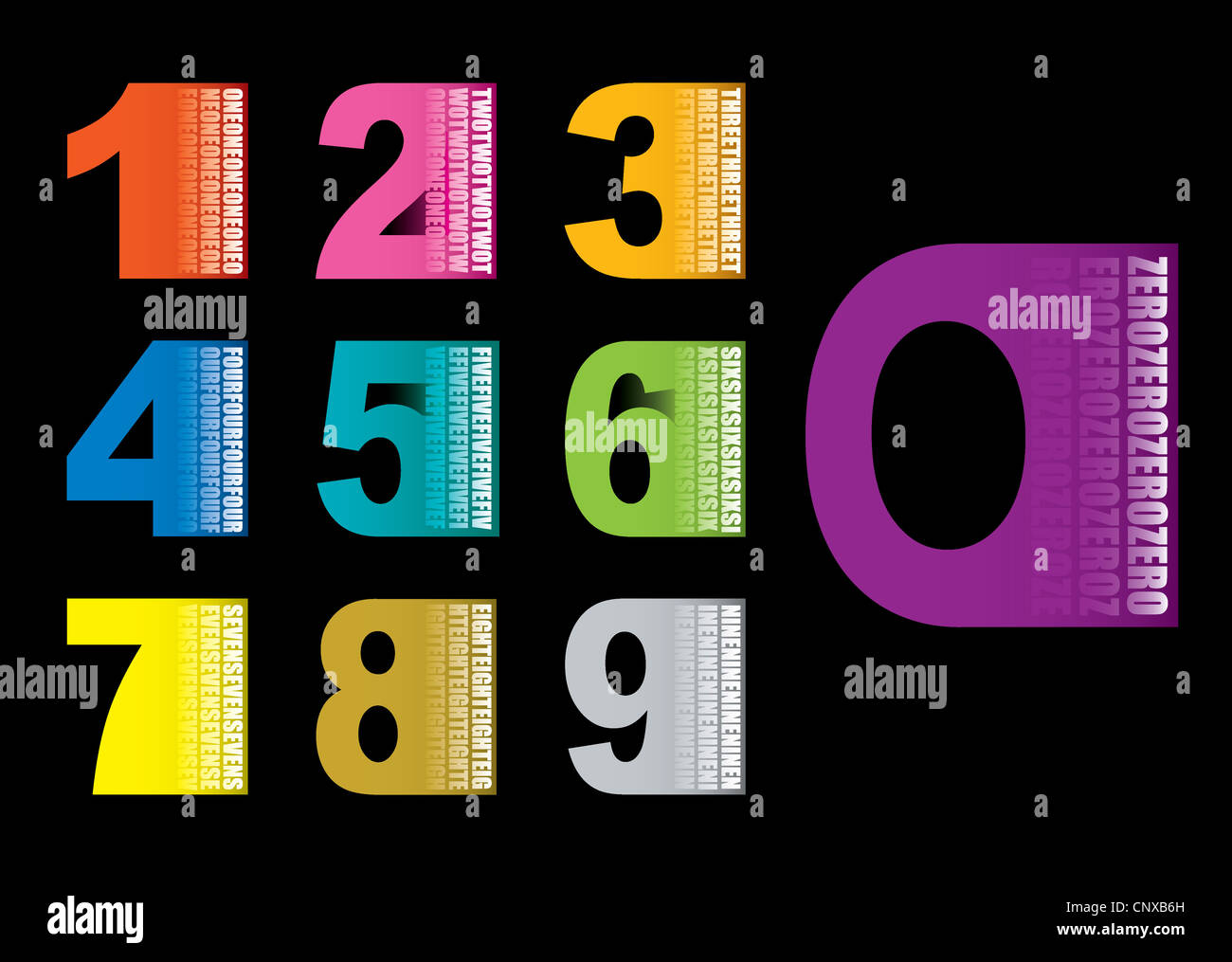 Colourful numbers collection set icons with black background Stock ...