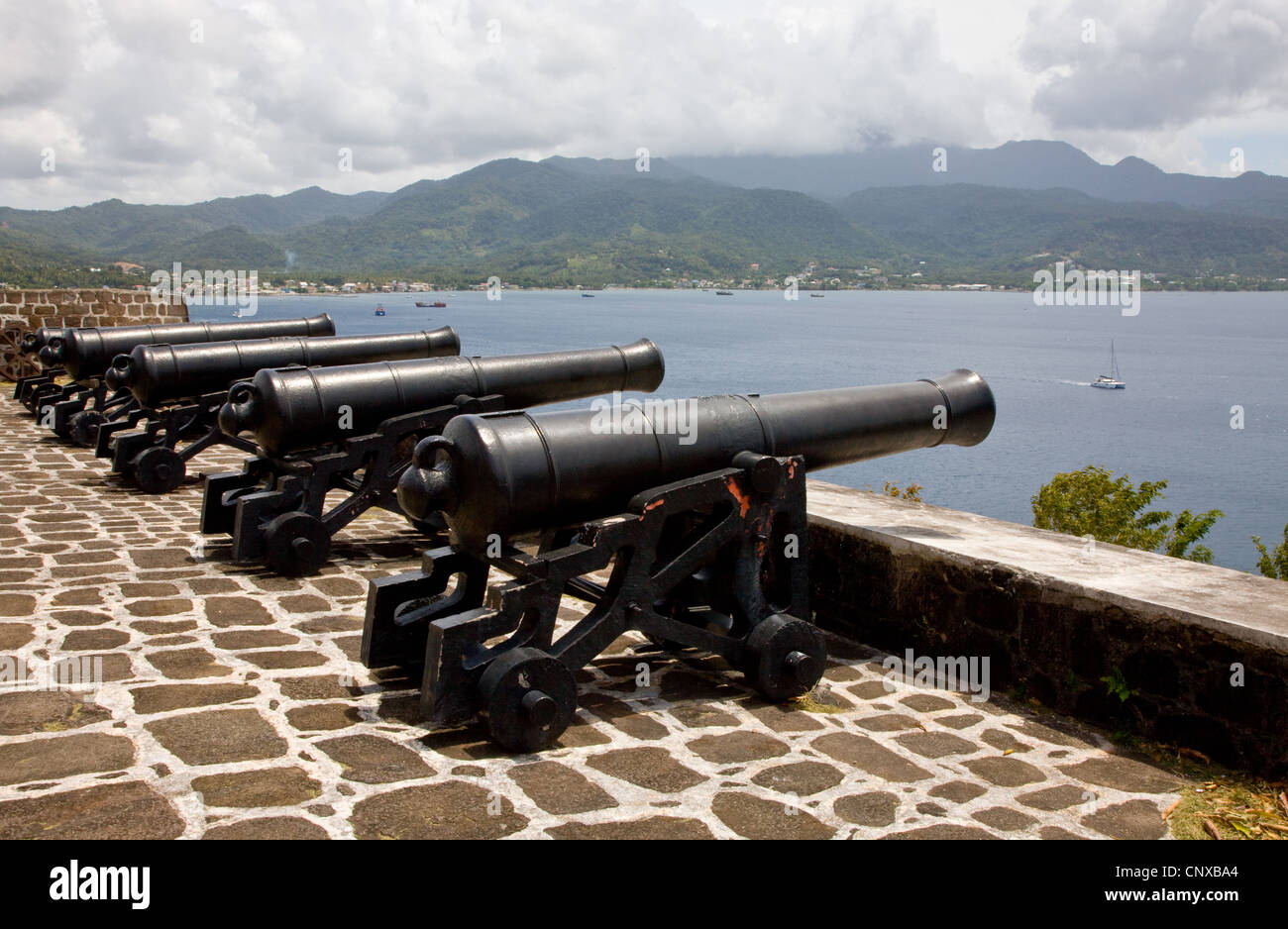 Cannon battery Fort Shirley in the Cabrits National Park on Dominica ...