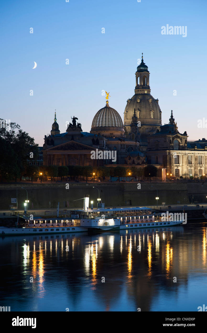 A tour boat on the Elbe River waterfront of Dresden, Germany Stock ...
