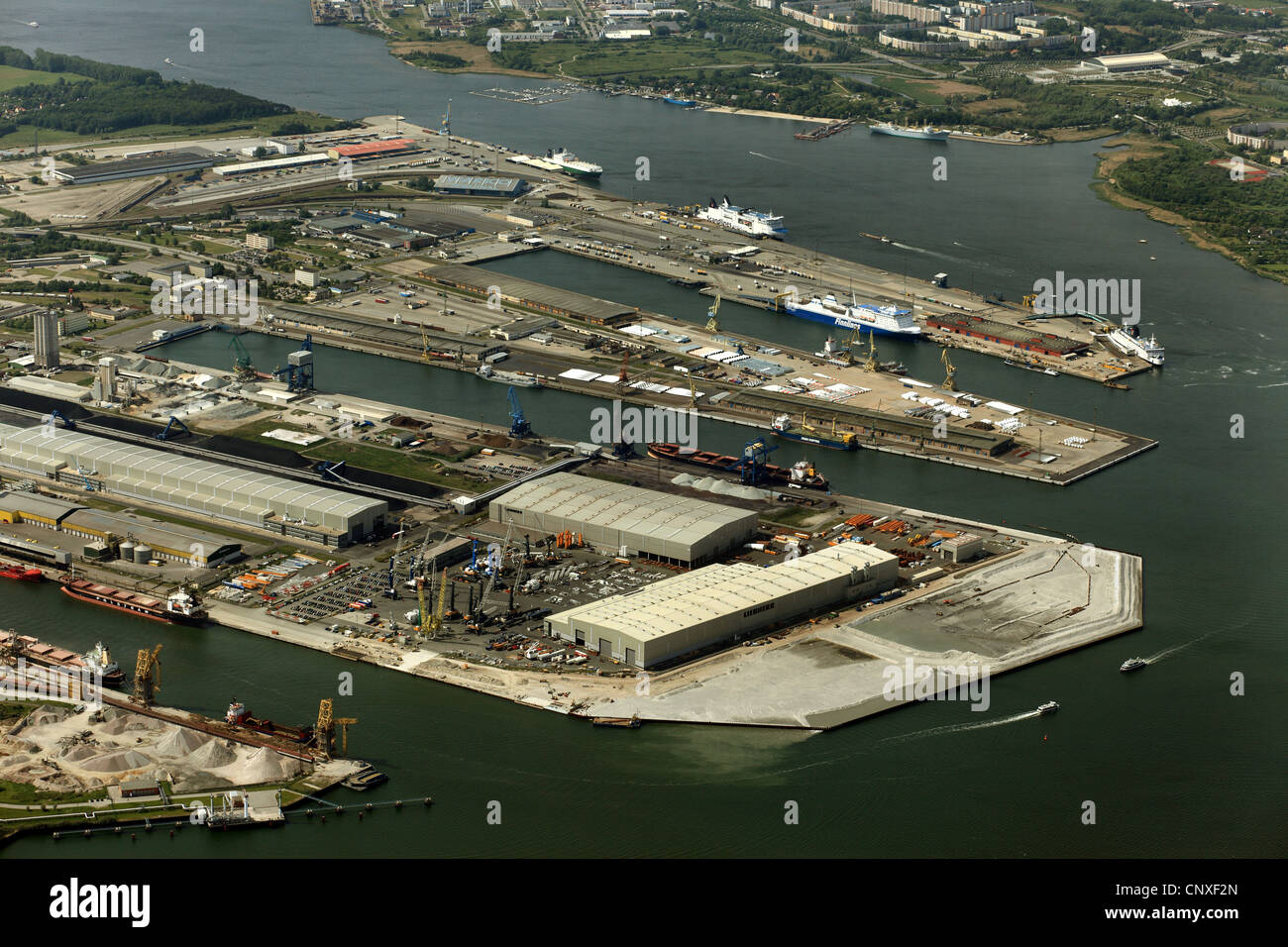 sea port, Germany, Mecklenburg-Western Pomerania, Rostock Stock Photo ...