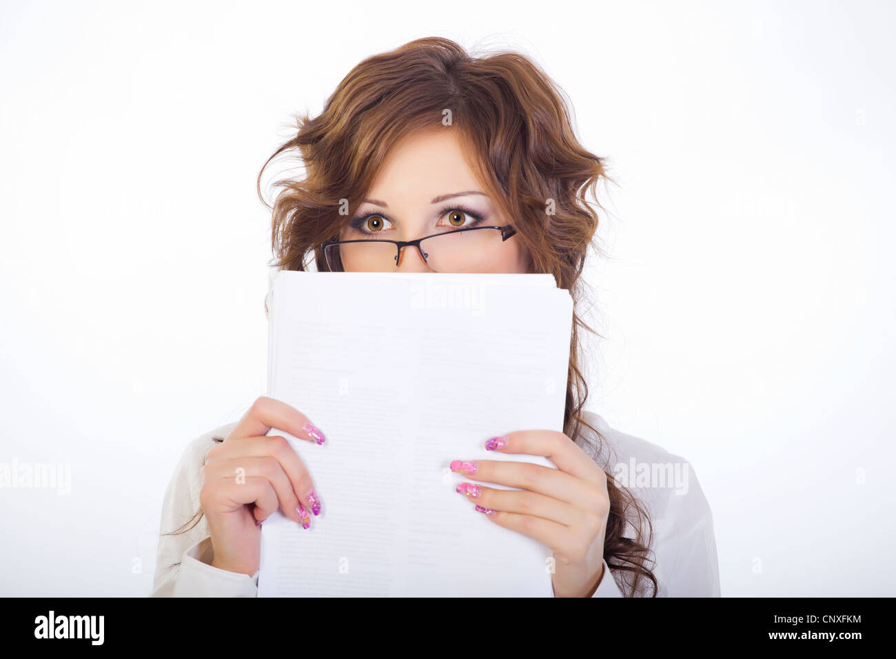 Portrait of a girl on a white background. Covers the individual ...