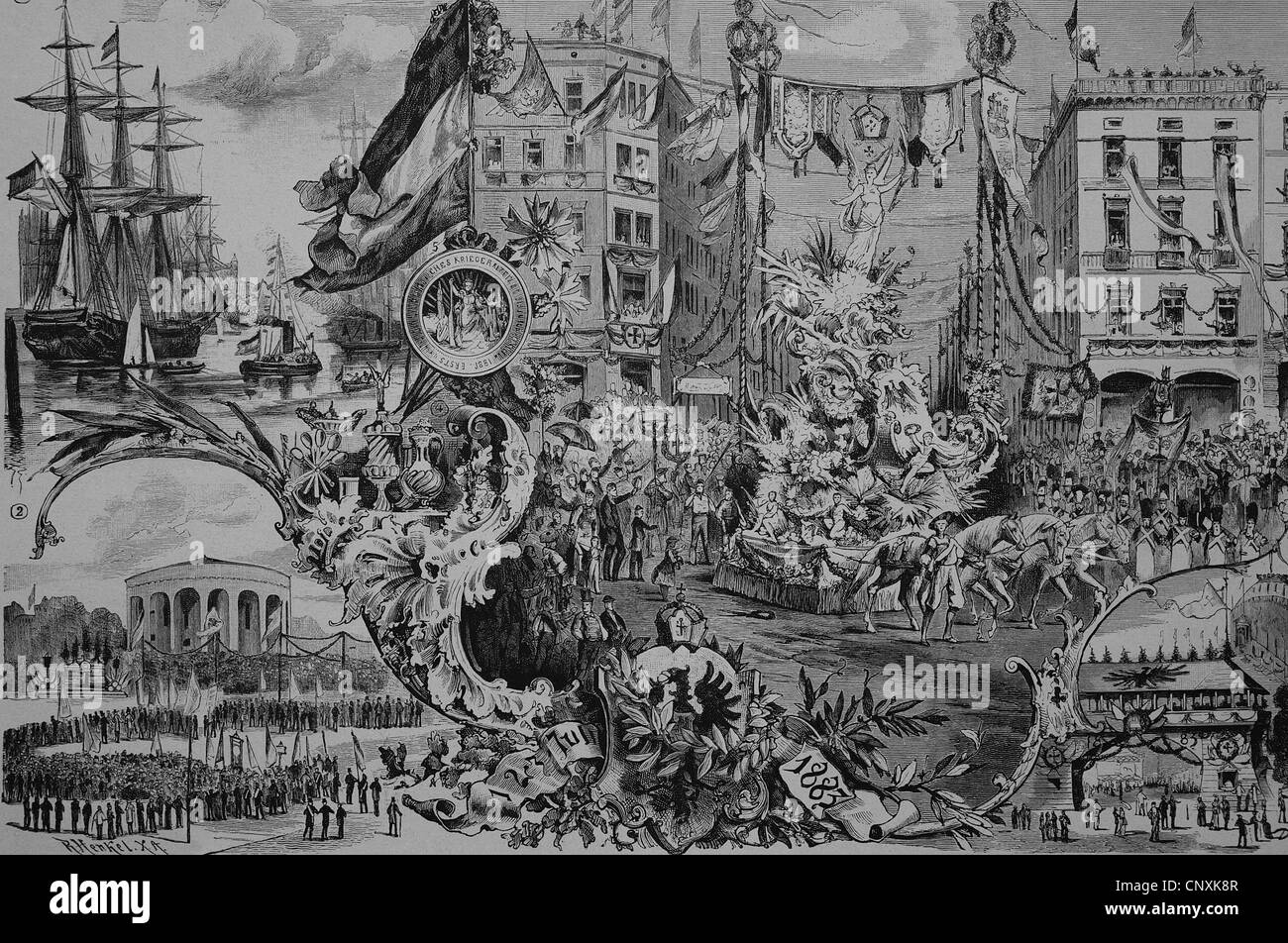 The first general German war festival in Hamburg, Germany, historical ...