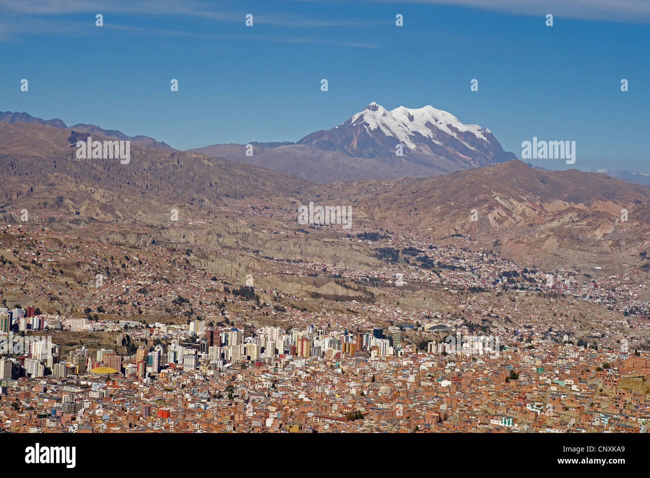 La Paz with snow covered Illimani, Bolivia, Andes, Cordillera Real ...
