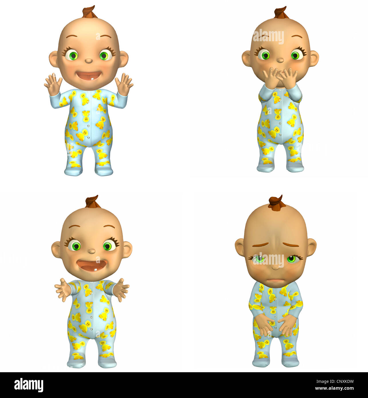 Illustration of a pack of four (4) cartoon babies with different poses ...