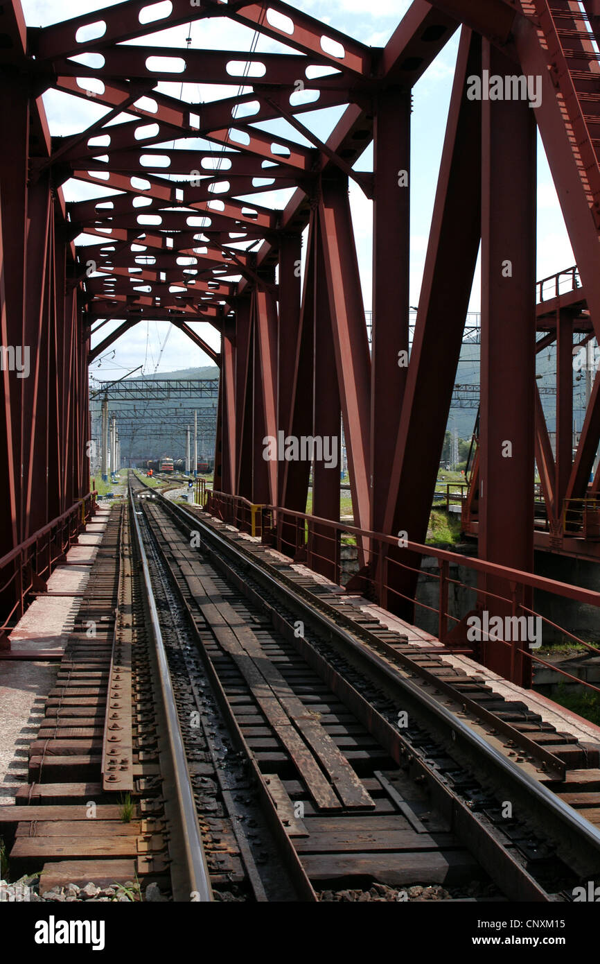 Railroad bridge over the Slyudyanka River on the Trans-Siberian Railway ...