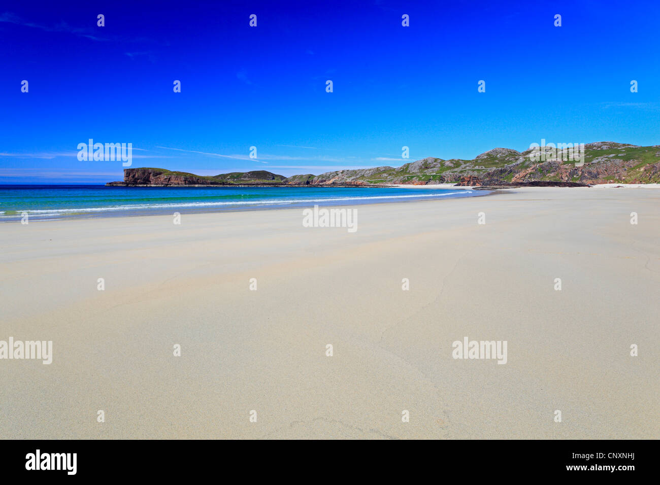 sand beach at the Scottish coast, United Kingdom, Scotland, Sutherland ...