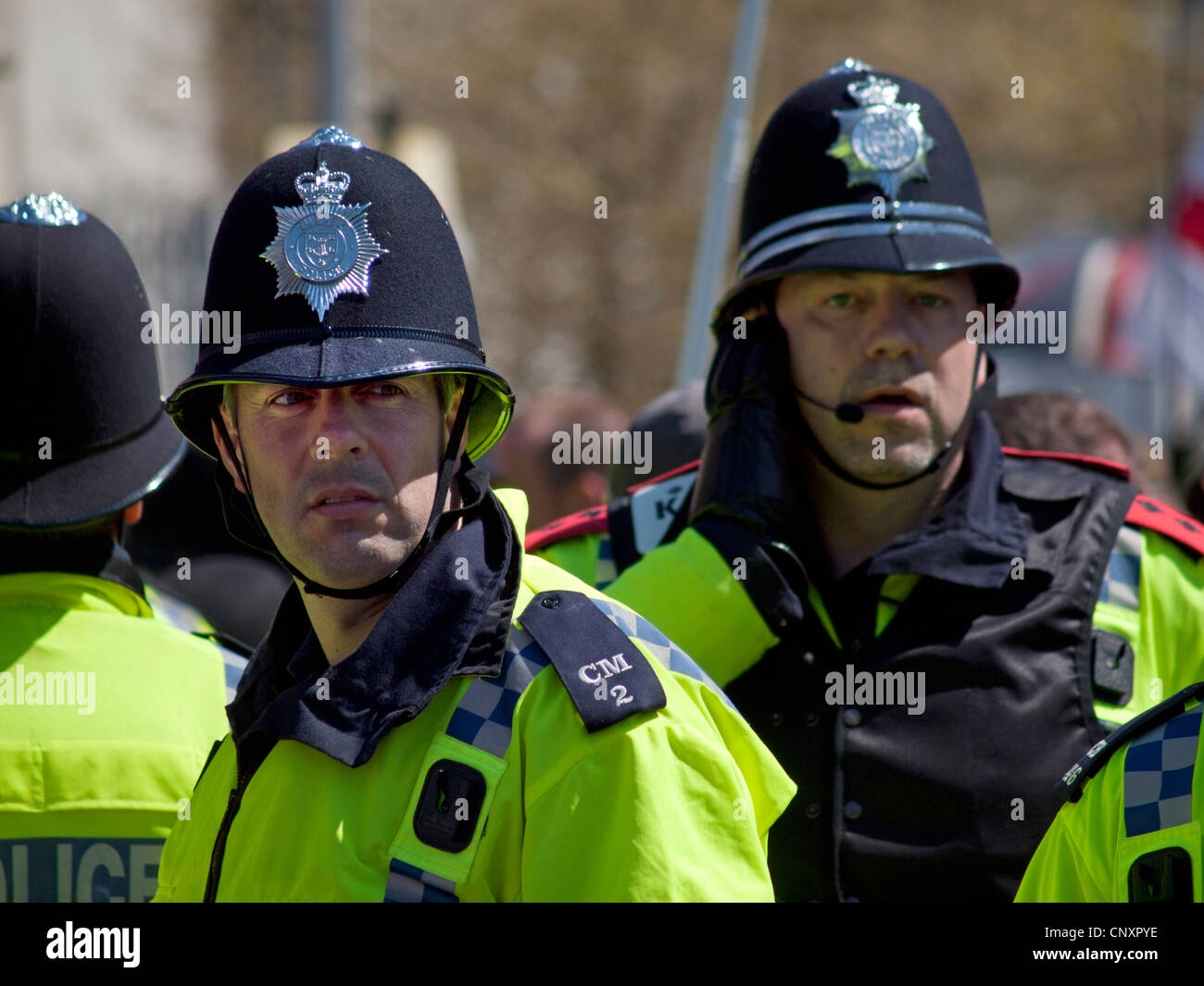 Police appear apprehensive on an EDL rally in Brighton Stock Photo - Alamy