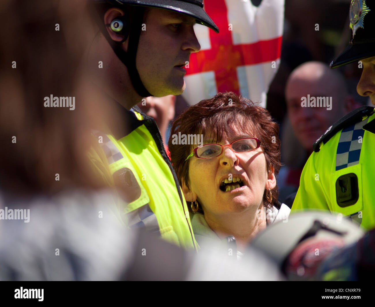 An angry demonstrator on an EDL rally in Brighton Stock Photo - Alamy