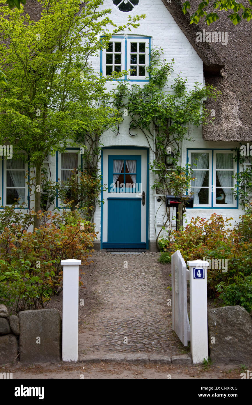 Traditional Frisian thatched house at Nieblum on the Island of Föhr ...