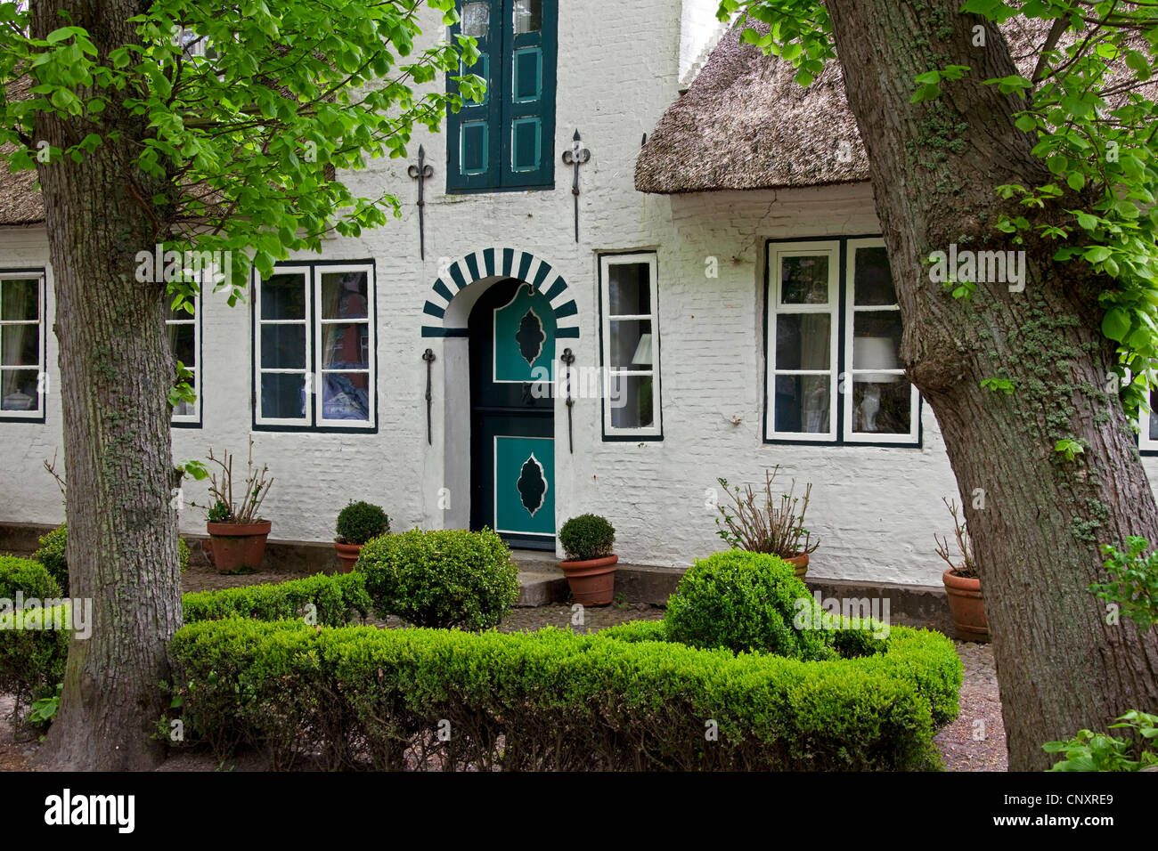 Traditional Frisian thatched house at Nieblum on the Island of Föhr ...