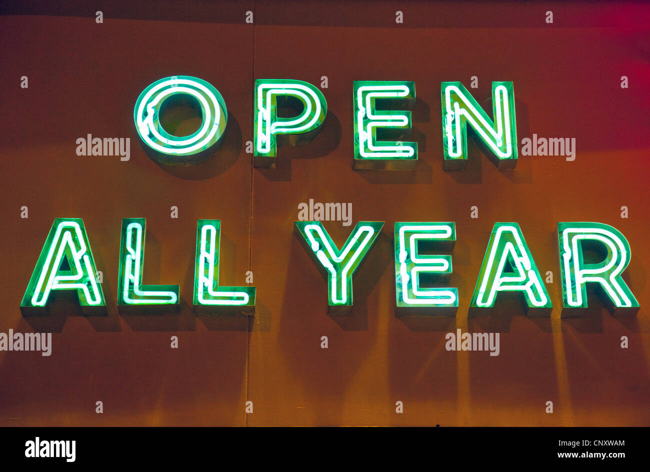 Open all year neon sign Stock Photo - Alamy