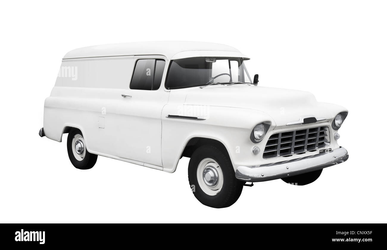 Vintage White delivery van isolated on white background Stock Photo - Alamy