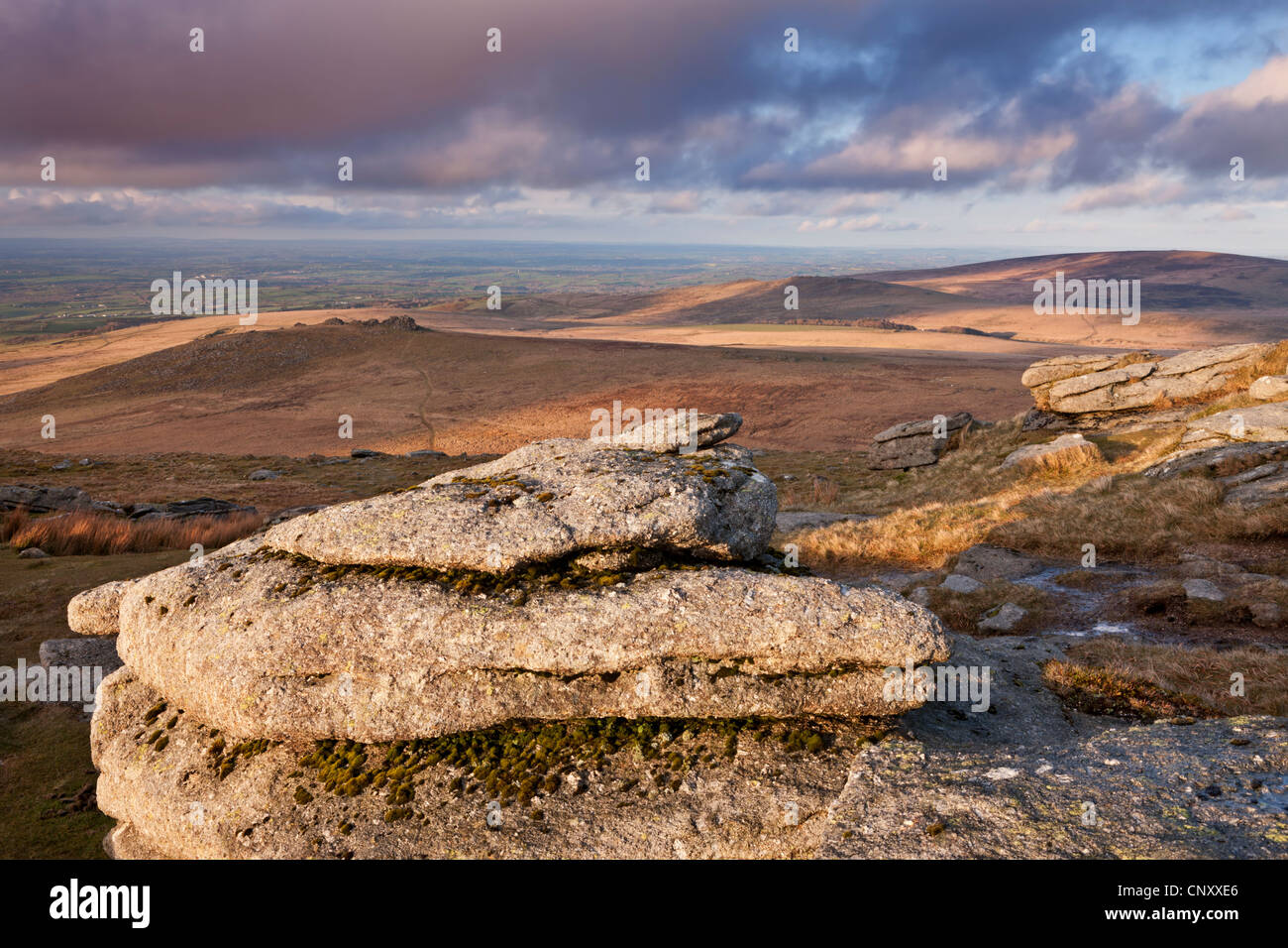 Looking south from Yes Tor towards West Mill Tor, Dartmoor, Devon ...