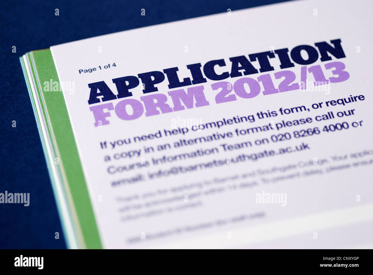 Course application form in a college prospectus Stock Photo - Alamy