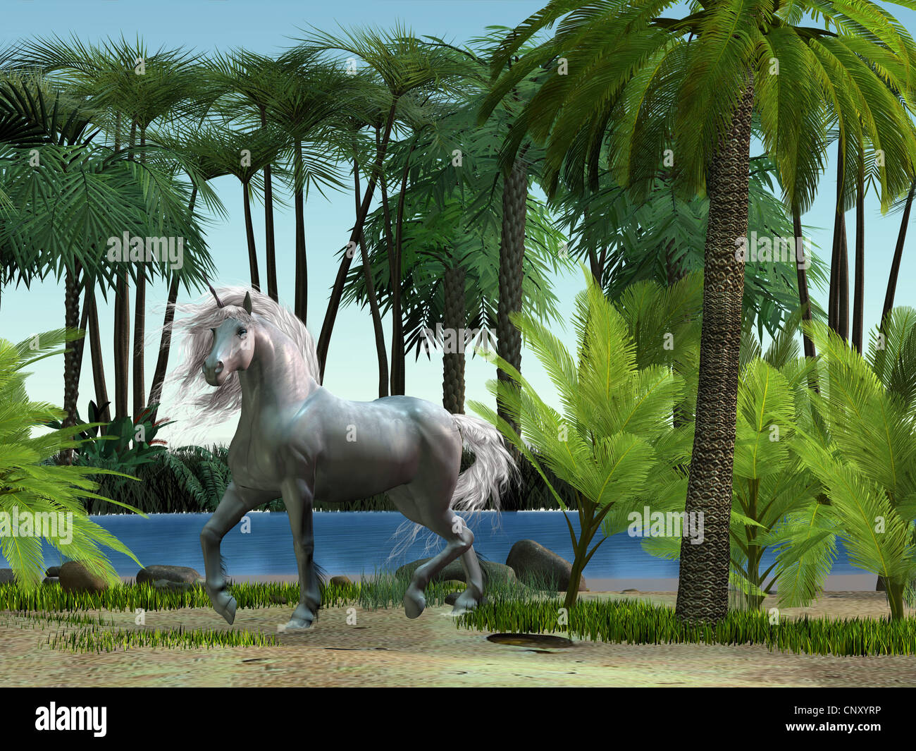 A male unicorn buck prances showing off his beauty and strength Stock ...