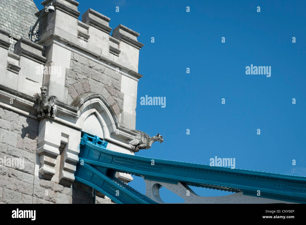 London Tower Bridge built 1894 over River Thames detail of turret ...