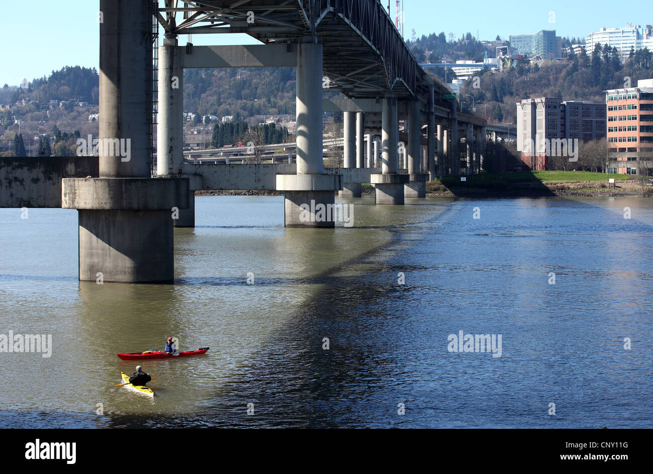 Infrastructure transportation I-5 bridge connecting east-west Portland ...