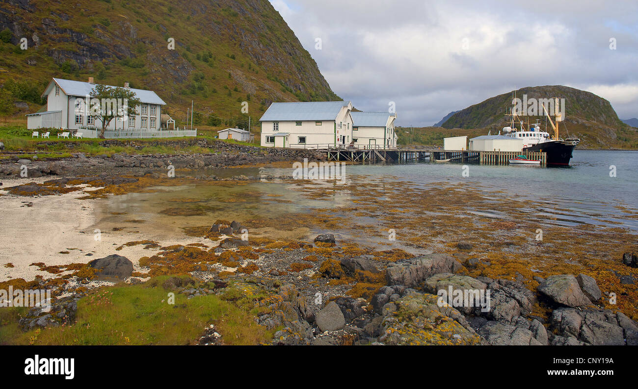 harbour of the settlement Tinden on Tinds ya, on of the four islands of the Vester len, Norway ...