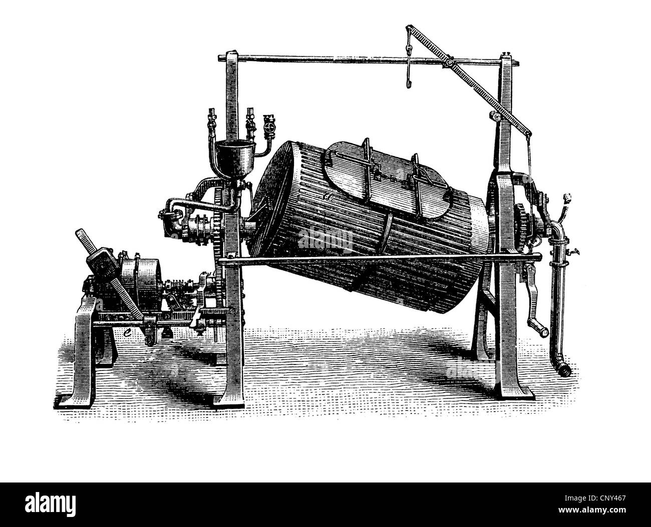 Finishing machine, drum washing machine, historical illustration, wood ...