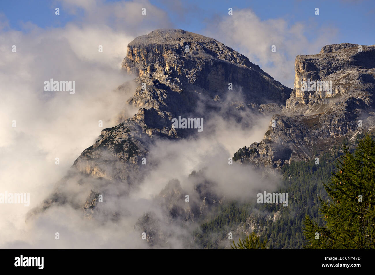western cliffs of the Gherdenacia mountain range seen from La Crusc in ...