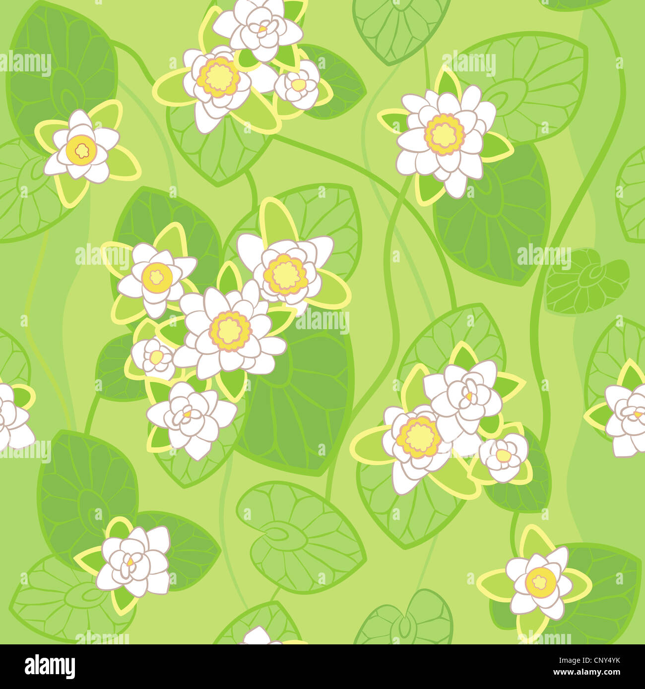 seamless pattern of white lotus on the background of green swamp water ...