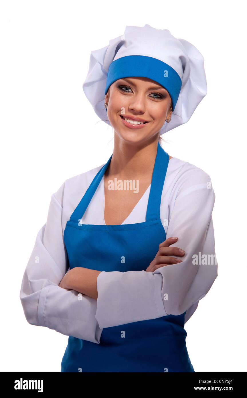 pretty girl in clothes cook, isolated background Stock Photo - Alamy