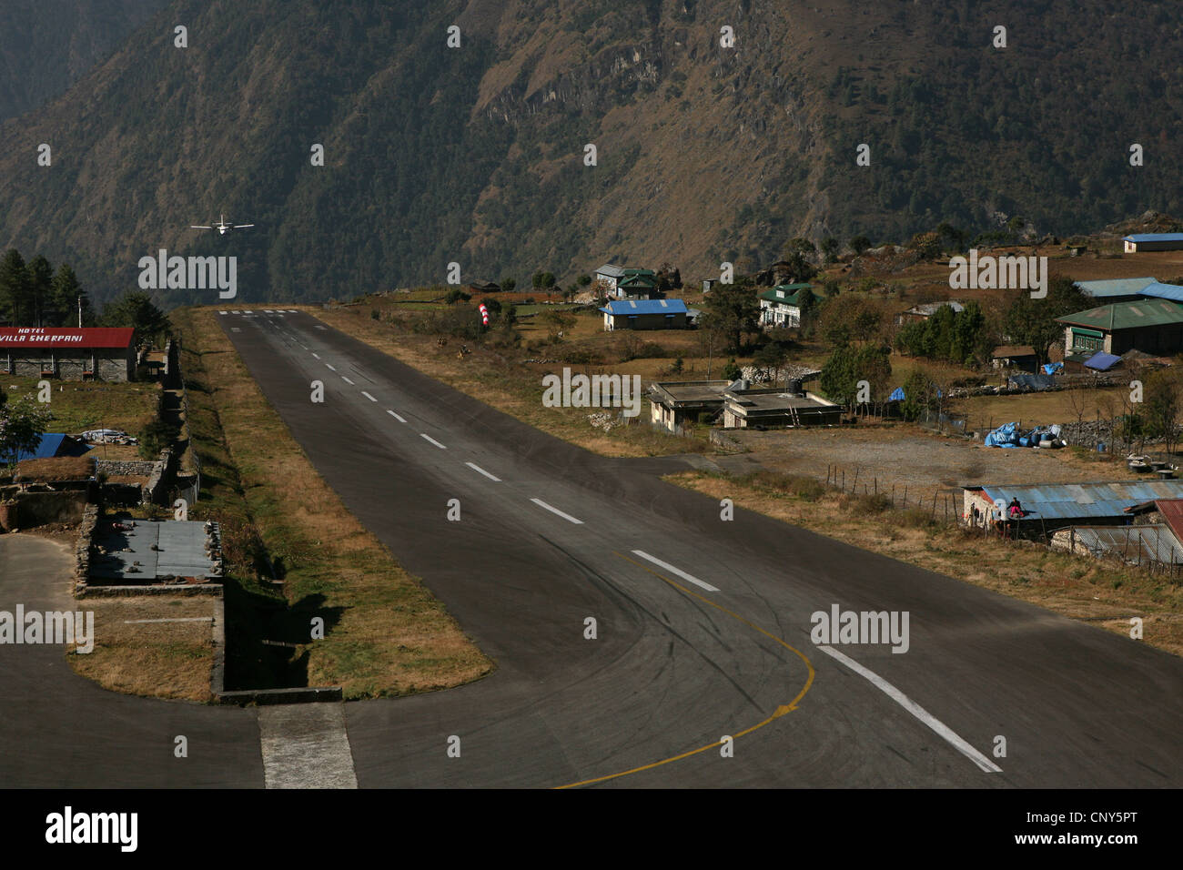Aircraft landing at Tenzing-Hillary Airport also known as Lukla Airport ...