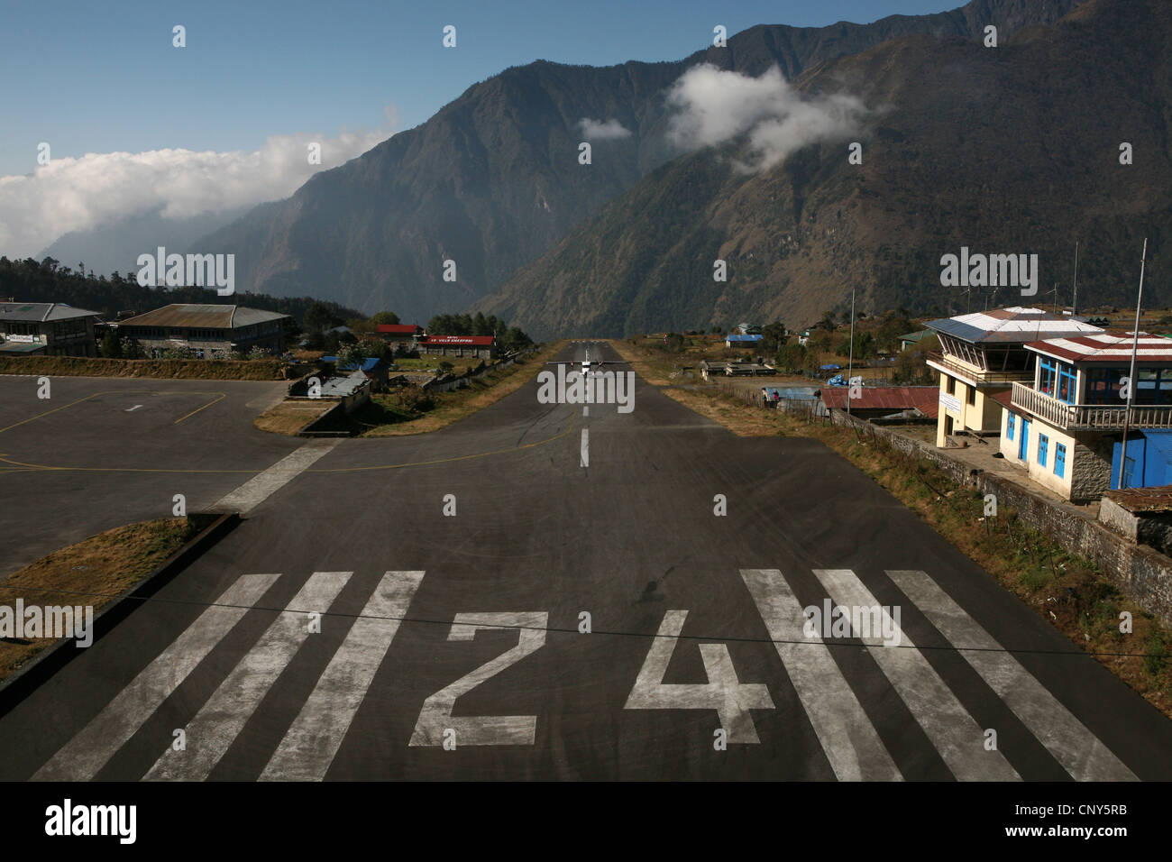 Aircraft landing at Tenzing-Hillary Airport also known as Lukla Airport ...