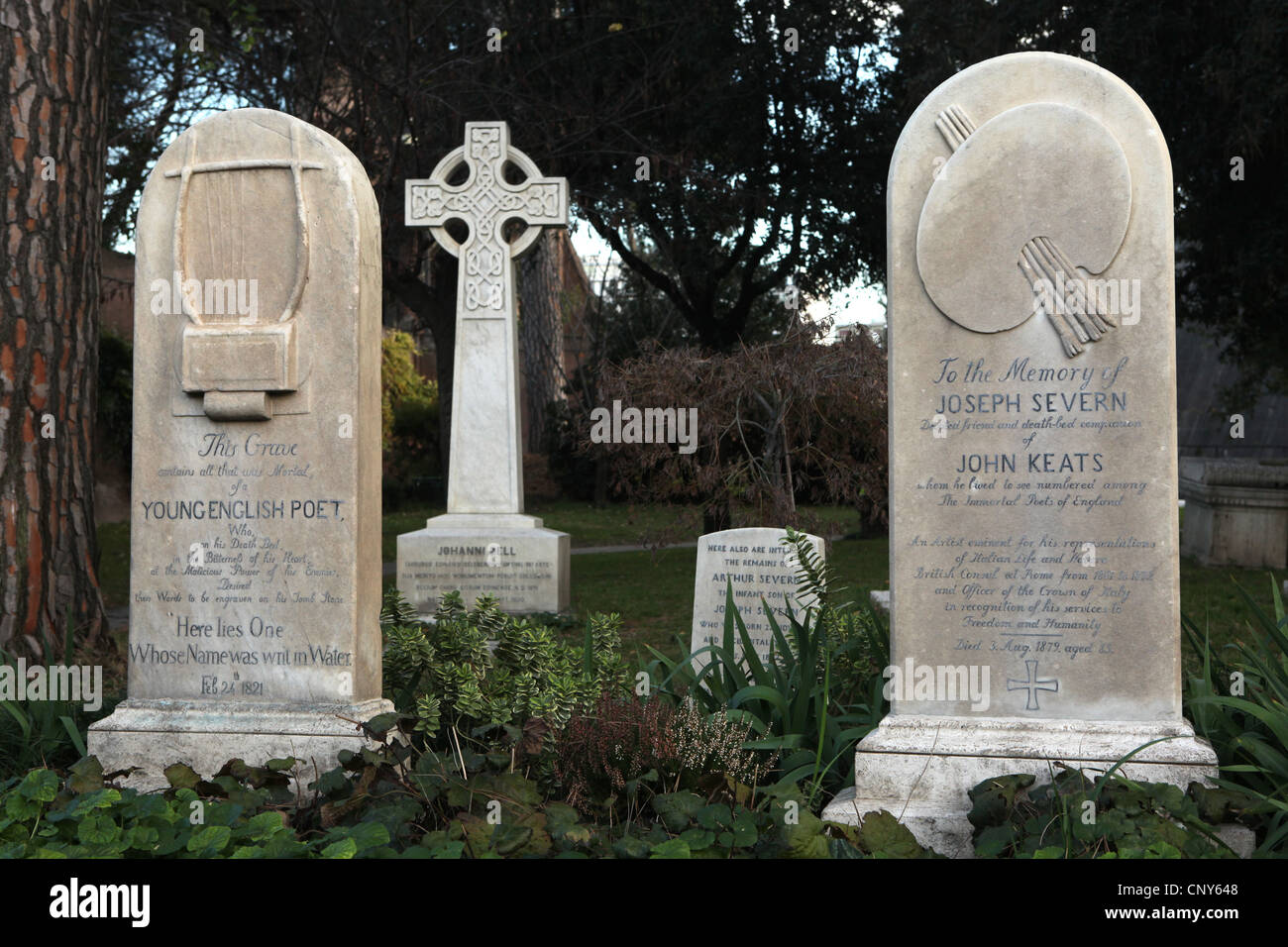 Gravestones of English poet John Keats (L) and English painter Joseph ...
