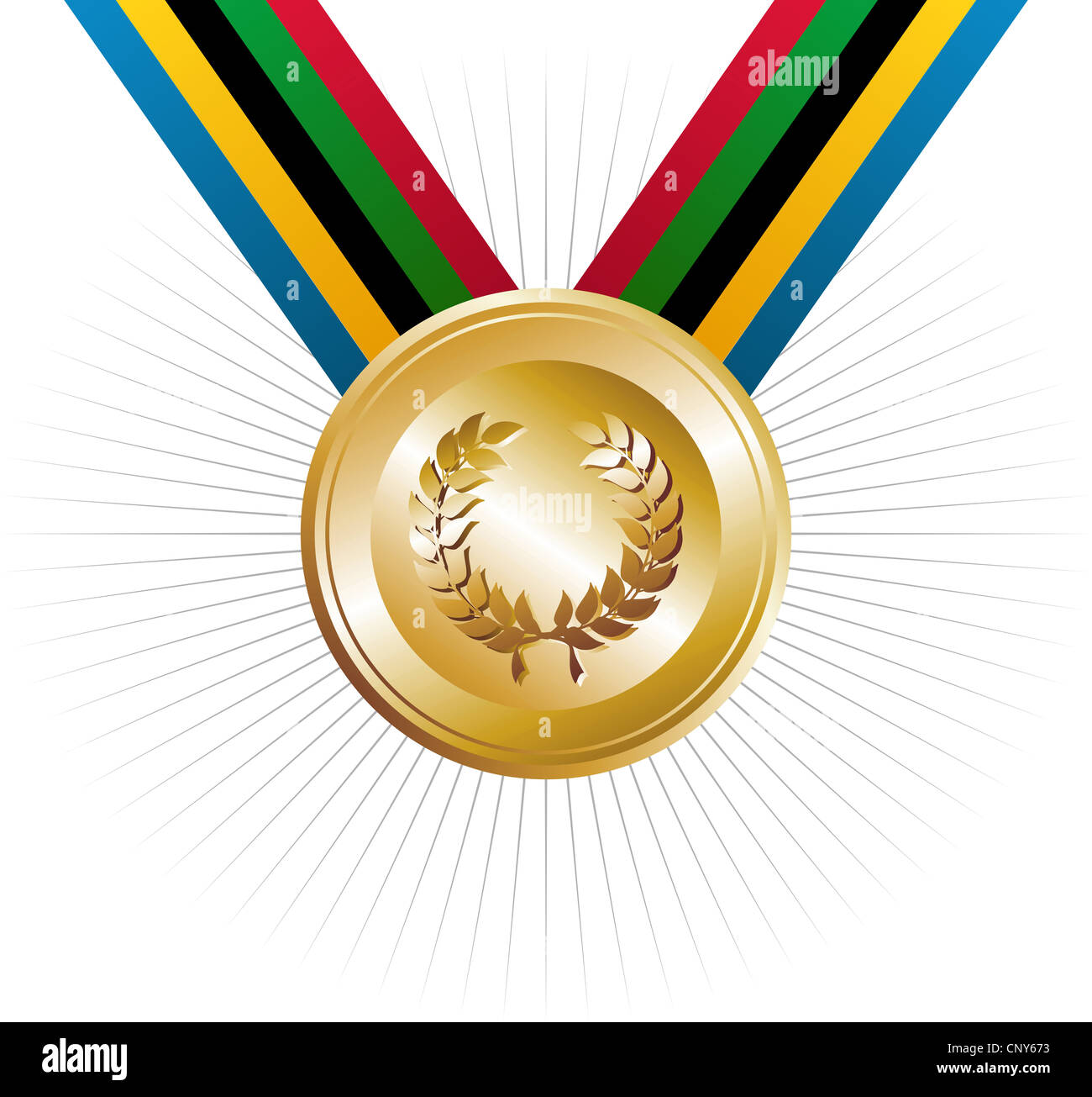 Olympics Games gold medal with ribbons in the colors which represents ...