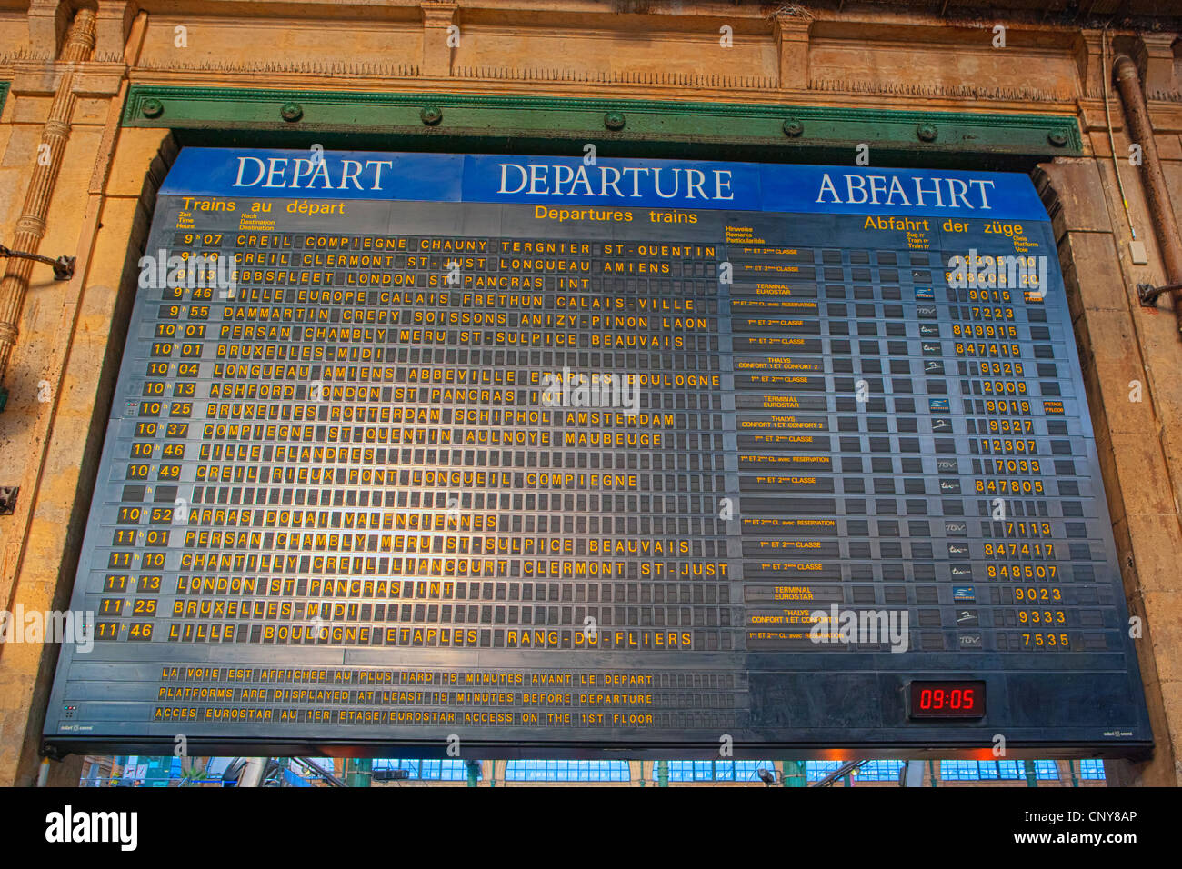 Gare Du Nord train station, schedule board Stock Photo - Alamy