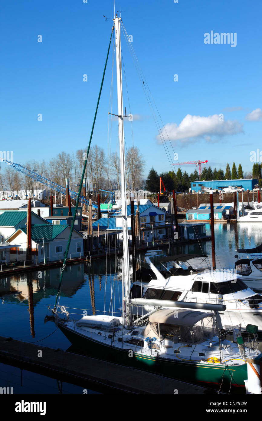 Moored sailboats in a marina Portland Oregon Stock Photo - Alamy