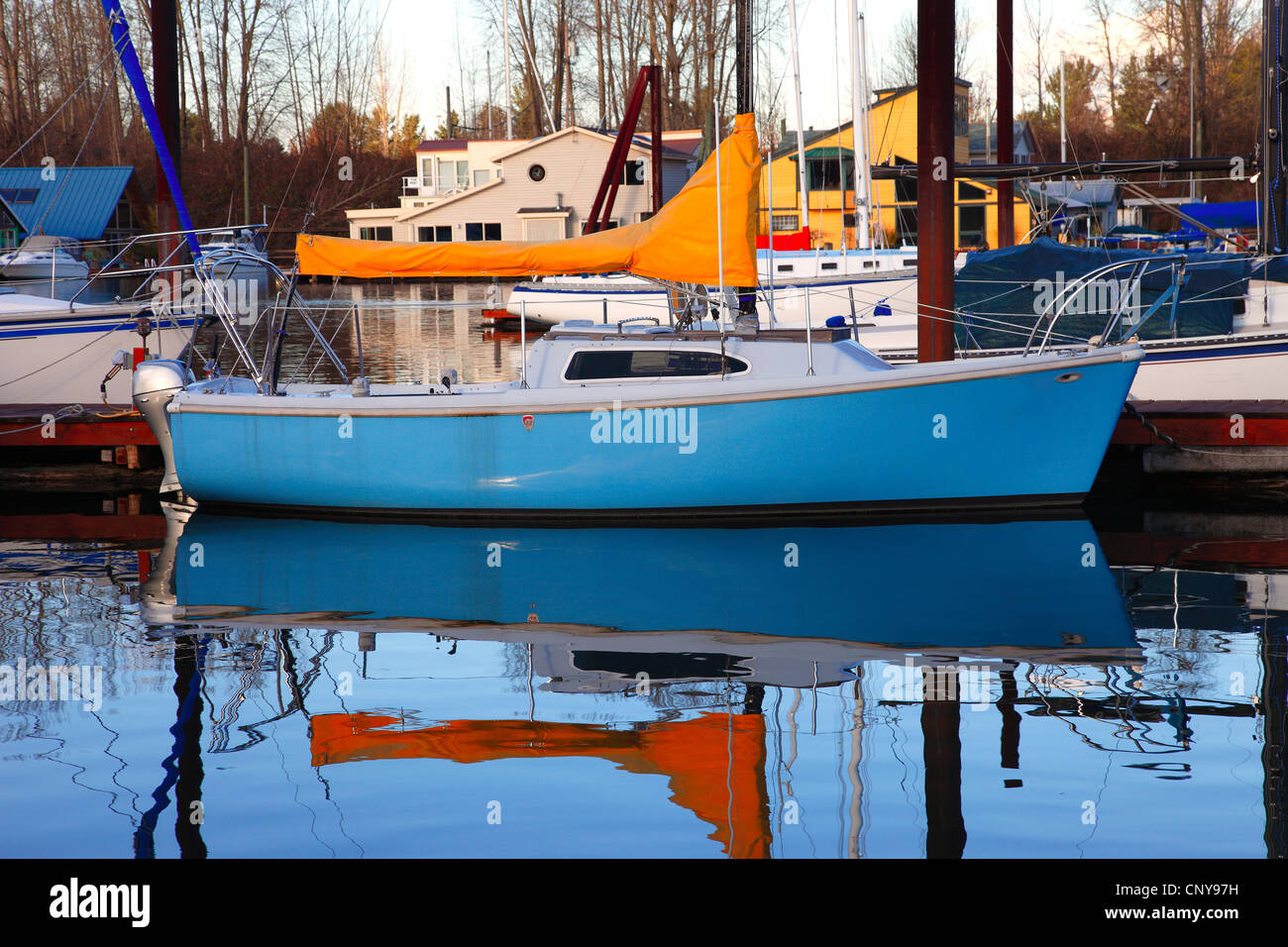 Moored sailboats in a marina Portland Oregon Stock Photo - Alamy