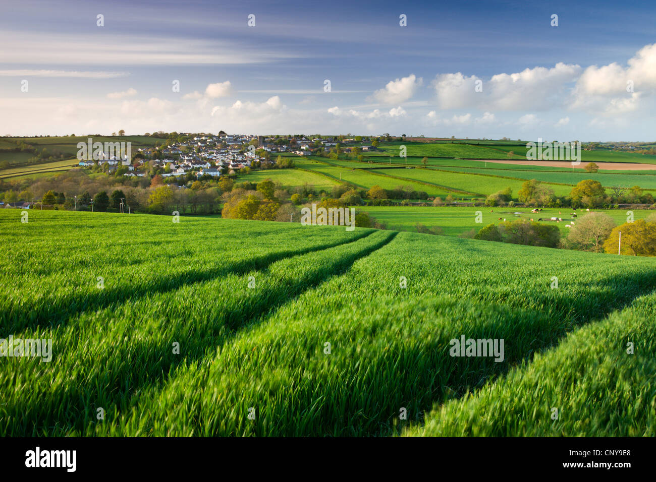 Mid Devon village of Lapford surrounded by rolling countryside, Devon ...