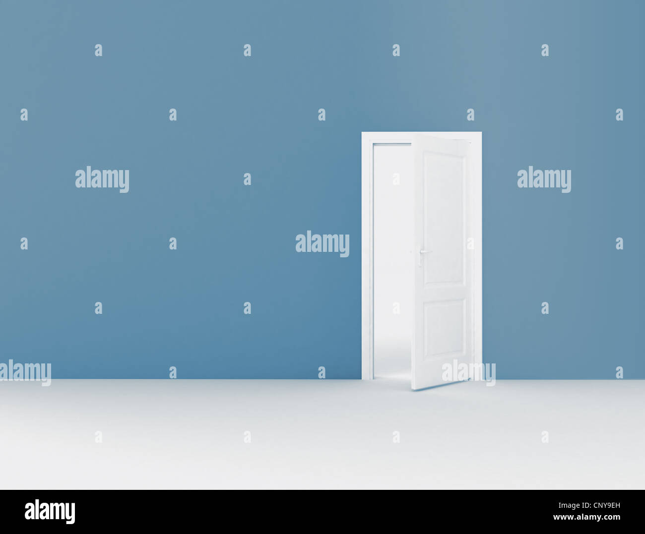 Open door in a blue room Stock Photo - Alamy