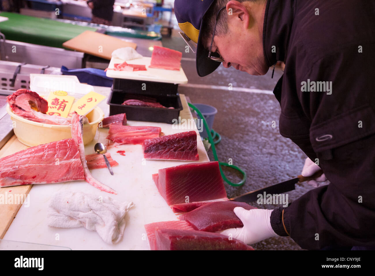 Scenes from inside the Shiogama fish market, in Shiogama town, near ...