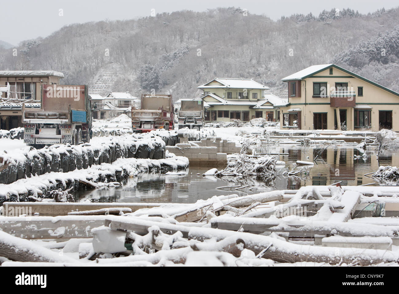 The village of Kamaya, lays devastated by the March2011 tsunami, under ...