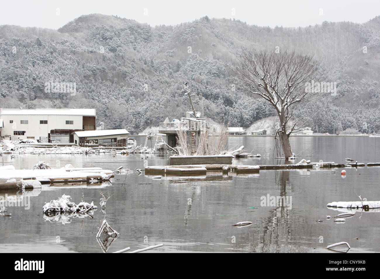 The village of Kamaya, lays devastated by the March2011 tsunami, under ...