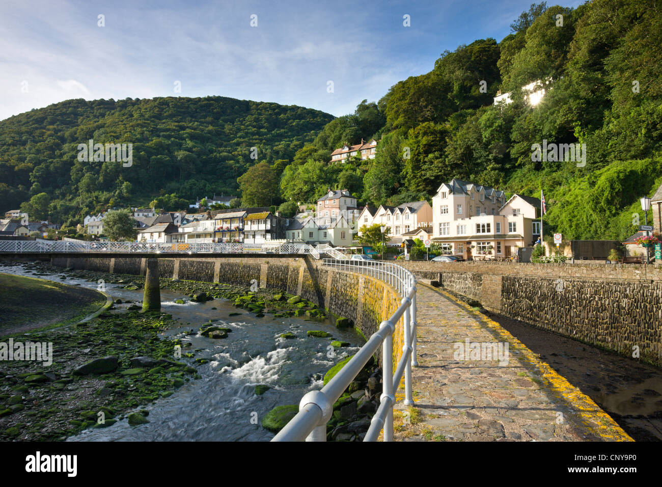 Coastal village of Lynmouth on a summer morning, Exmoor National Park ...