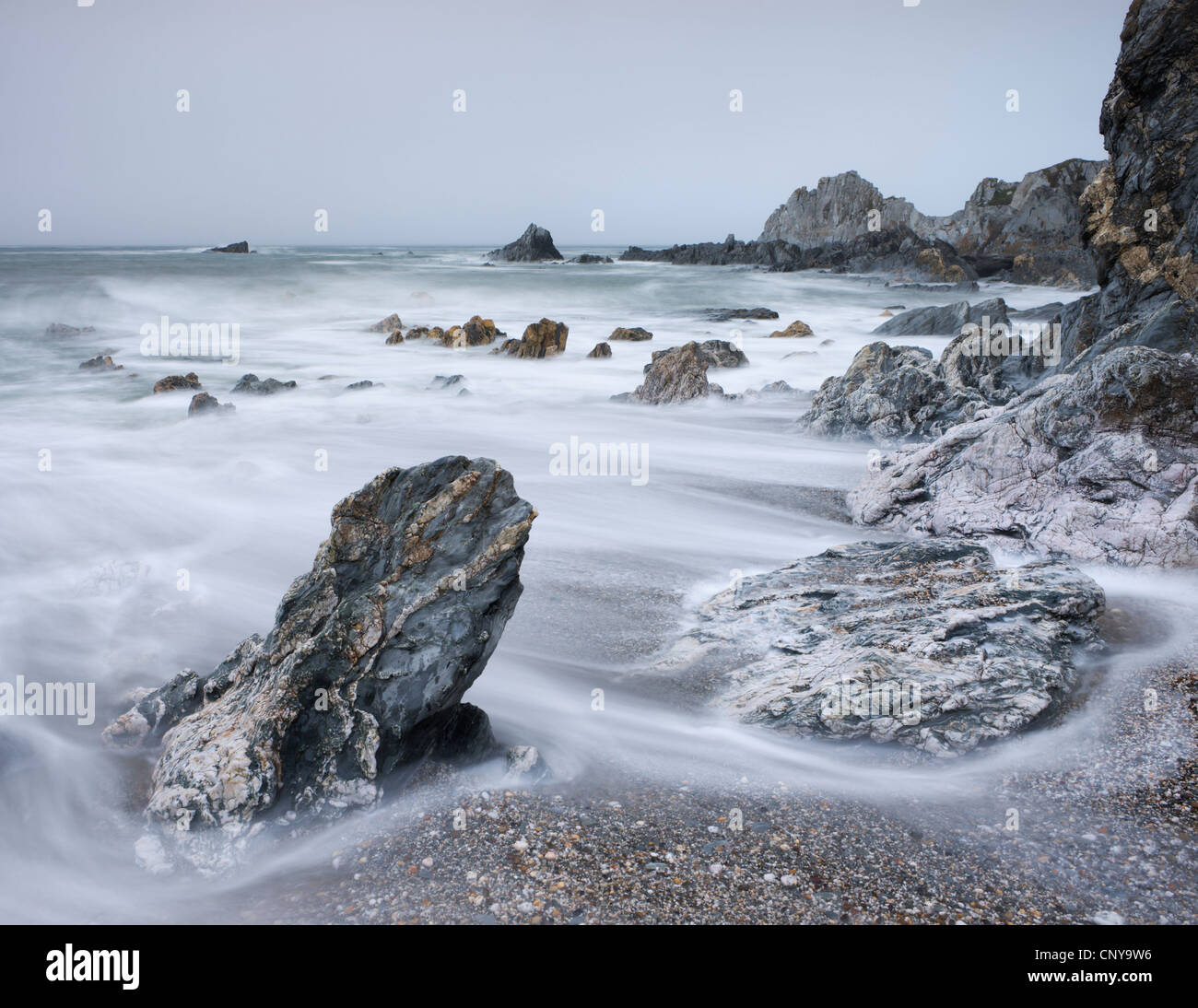 Rocky shore of Rockham Bay near Morte Point, North Devon, England ...
