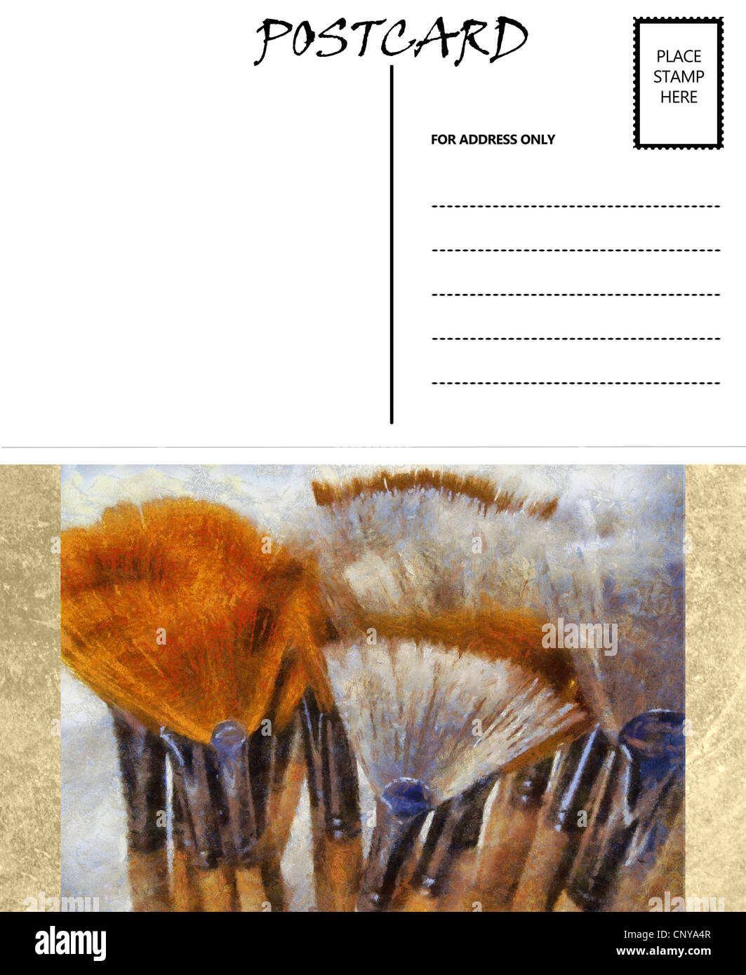 White Empty Postcard Template with Artist Brushes Image Stock Photo - Alamy