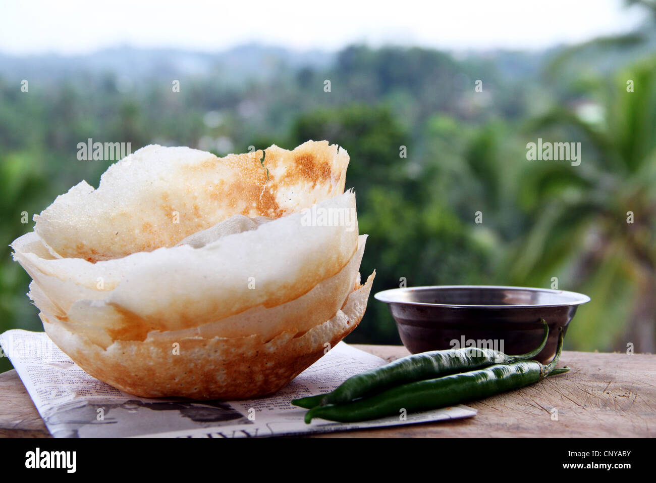 Sri Lanka hoppers with chili sambol Stock Photo - Alamy