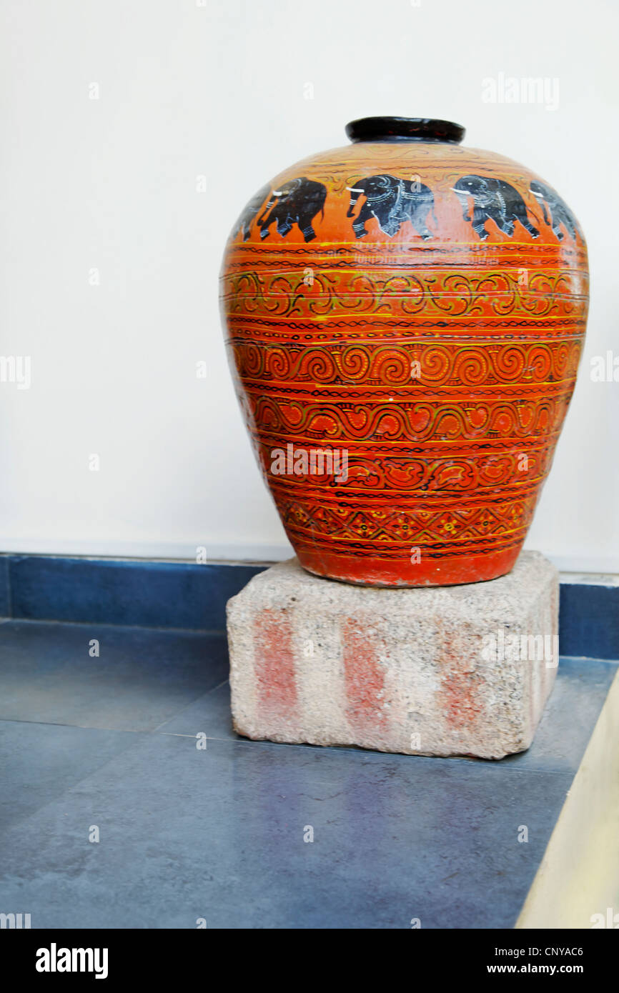 Rajasthan, India Vertical portrait of a clay terracotta ornate hand ...