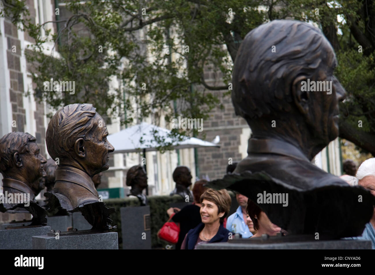 Busts of Canterbury's evolutionary figures, Christchurch Stock Photo ...